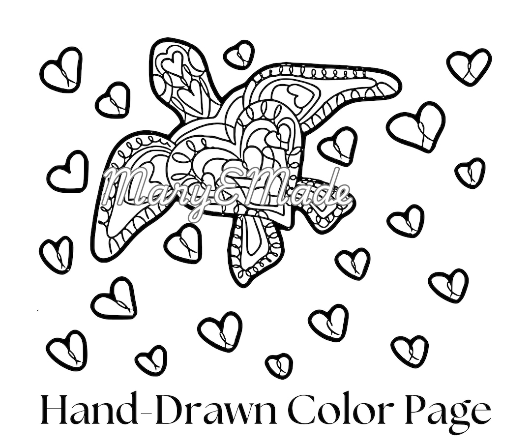Sea Turtle and Hearts Printable Color Page Original Artwork Not Ai - Etsy