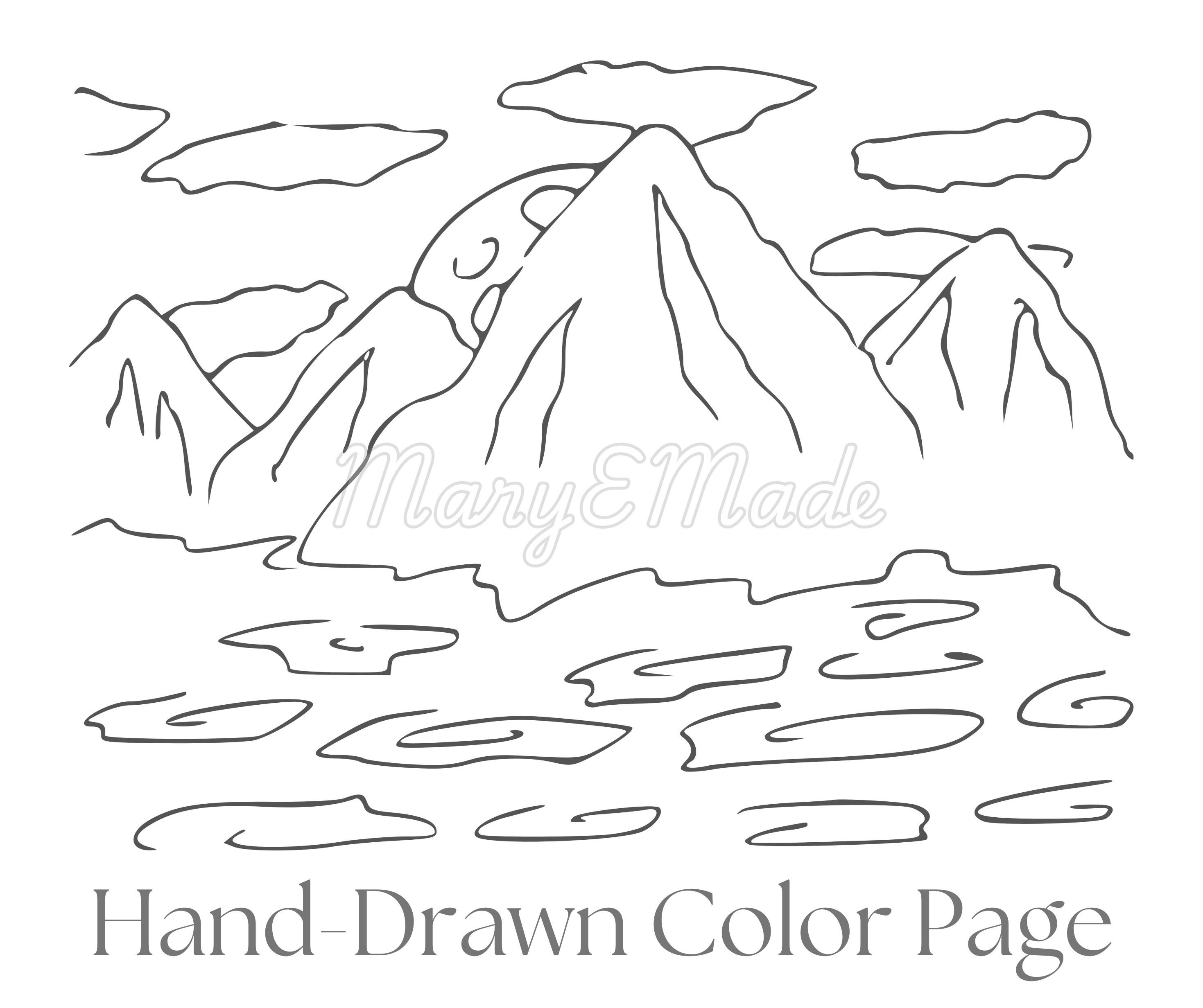 Beautiful Mountain Scene Printable Color Page Original Artwork Not Ai ...