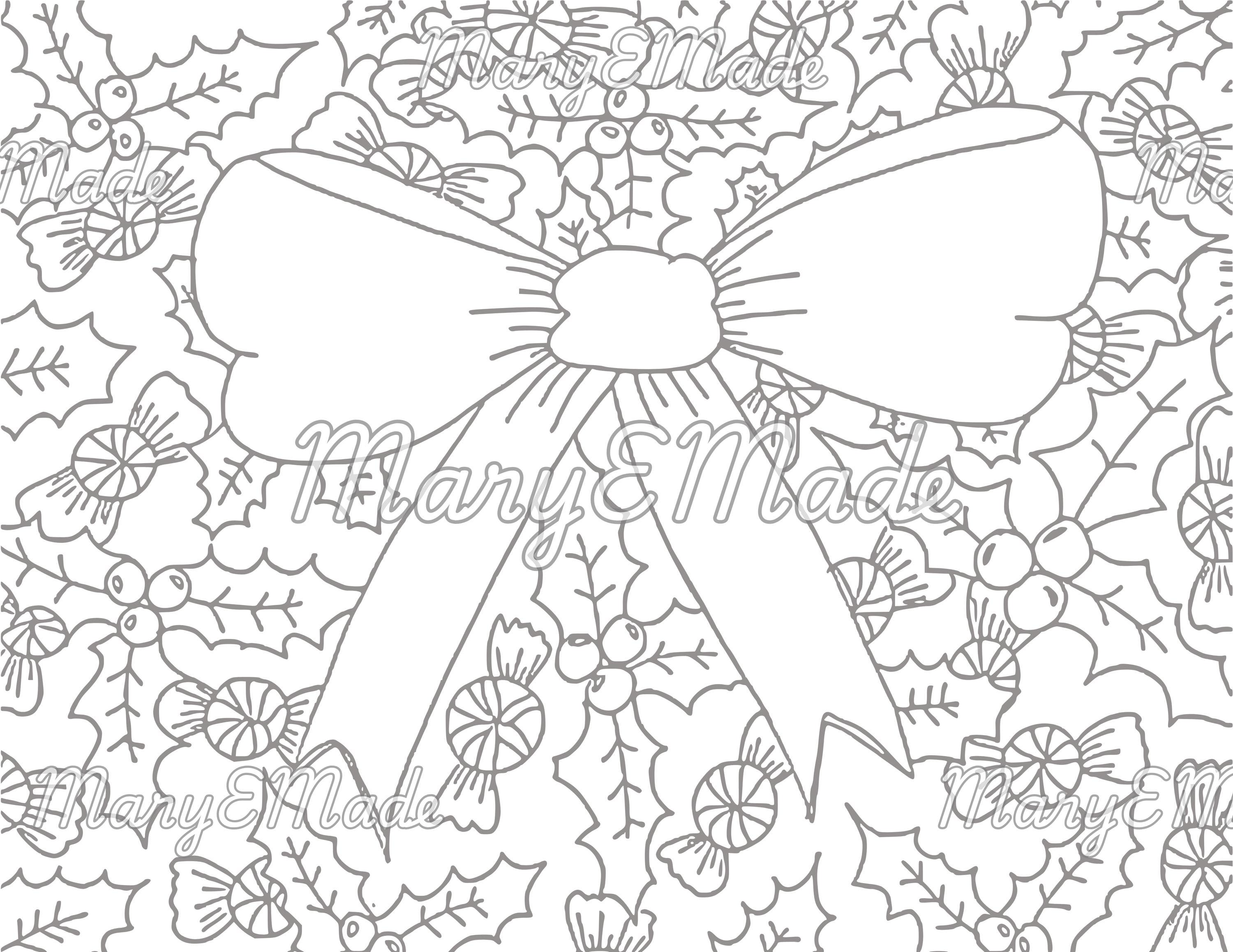 Christmas Bows and Candies Printable Color Page Original Artwork Not Ai ...