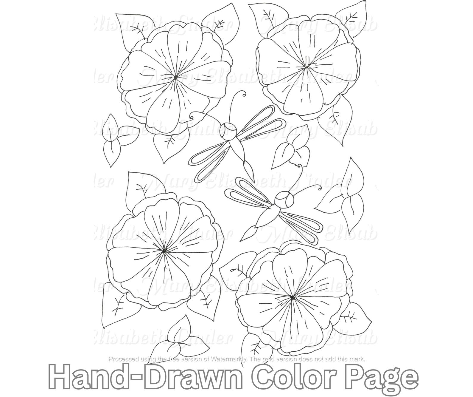 Dragonfly and Flowers Printable Color Page Original Artwork Not Ai - Etsy