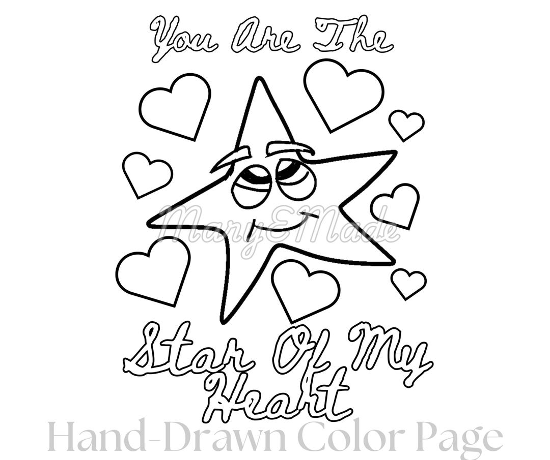 Star Hearts Printable Color Page Original Artwork Not Ai - Etsy