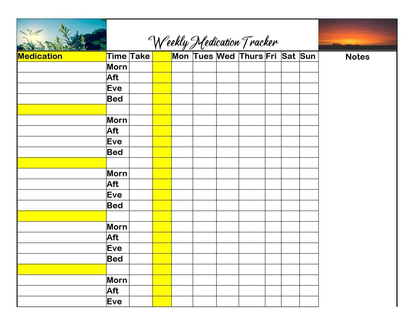 Weekly Medication Tracker Excel - Etsy