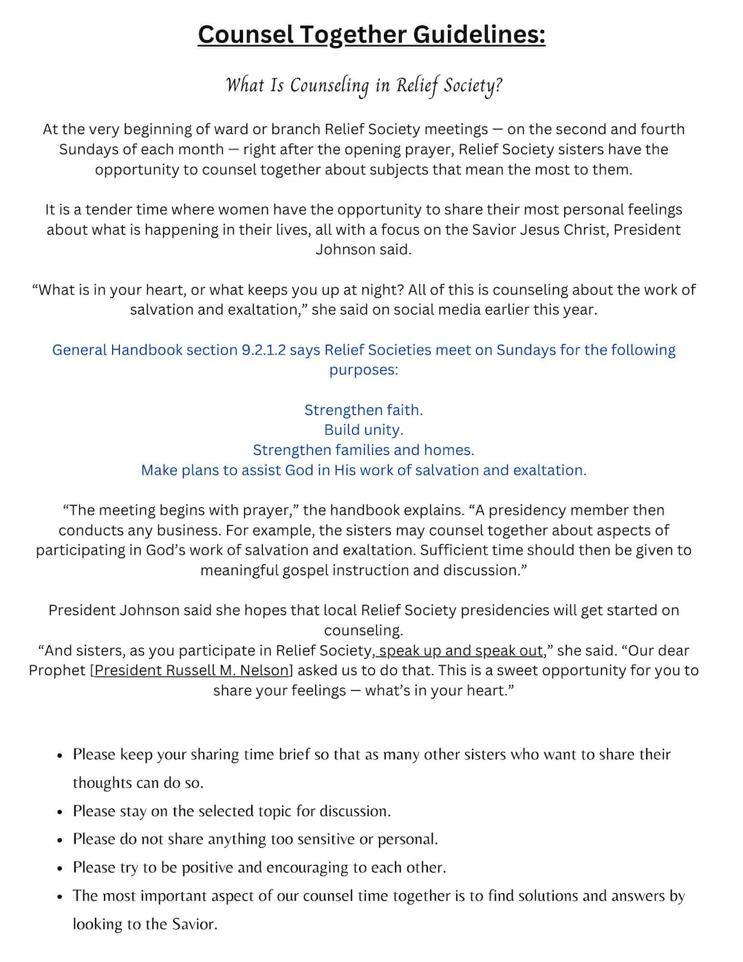 LDS Relief Society Counsel Together Surveys. Discussion Guidelines Help ...