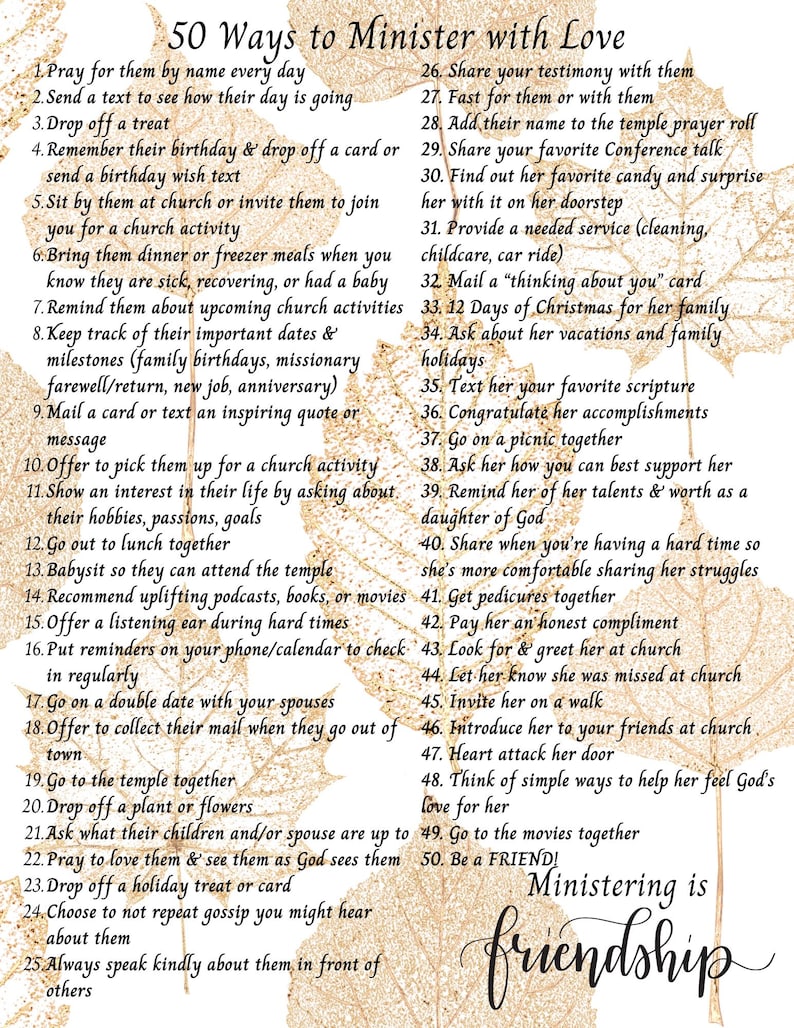 LDS Relief Society Ministering Ideas, Fall Theme "50 Ways to Minister ...