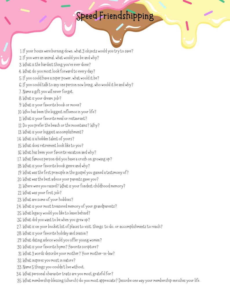 LDS Relief Society Speed Friendshipping Questions, Digital Download ...
