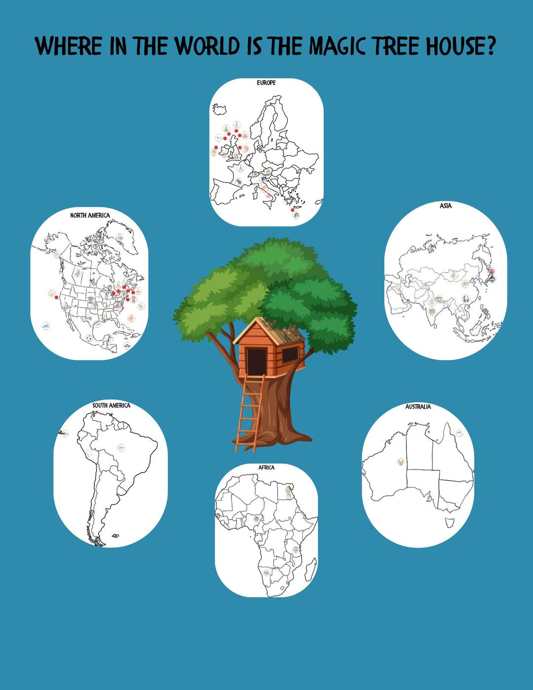 The Magic Tree House World Map, Covers 62 Books in the Series ...