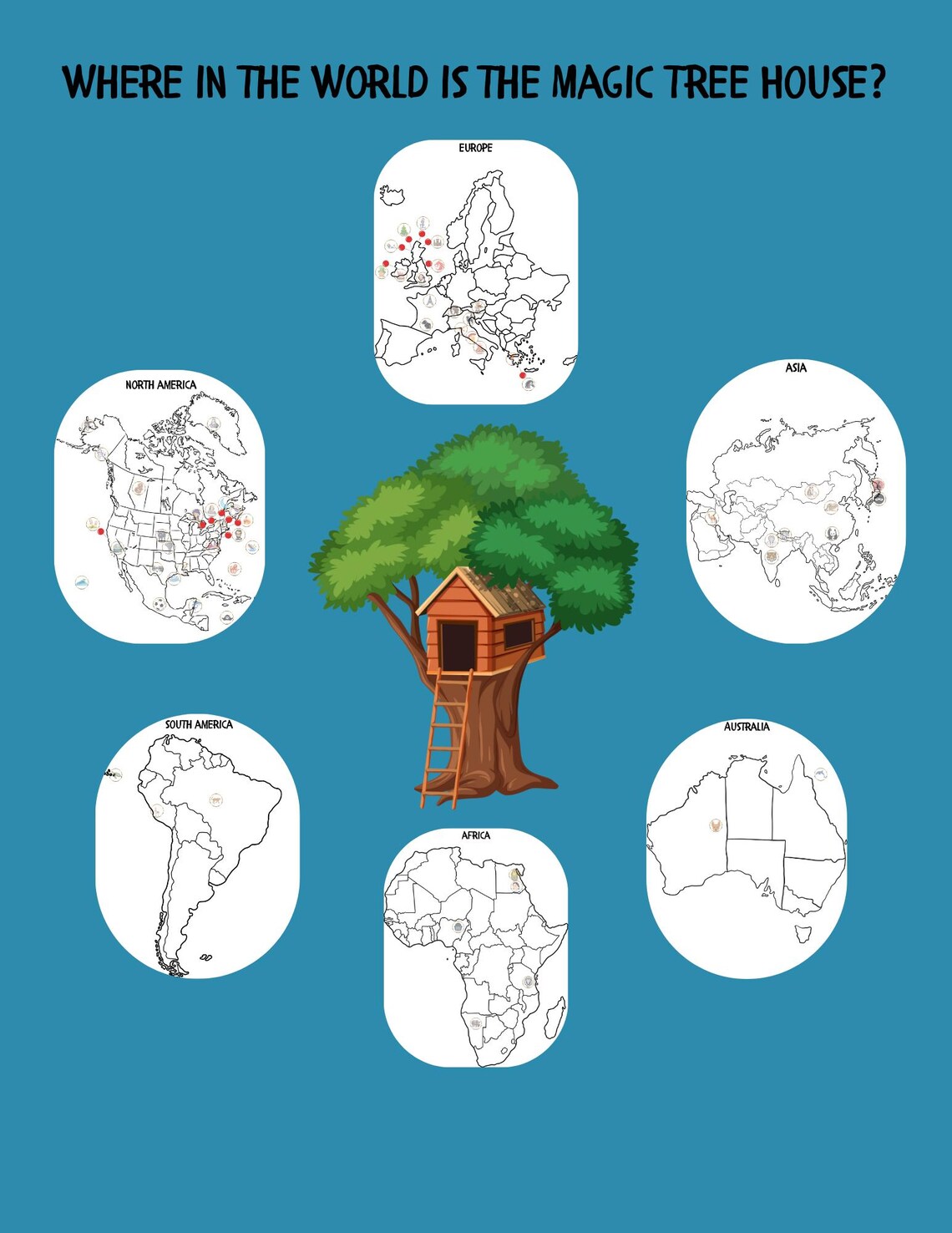 The Magic Tree House World Map, Covers 62 Books in the Series ...