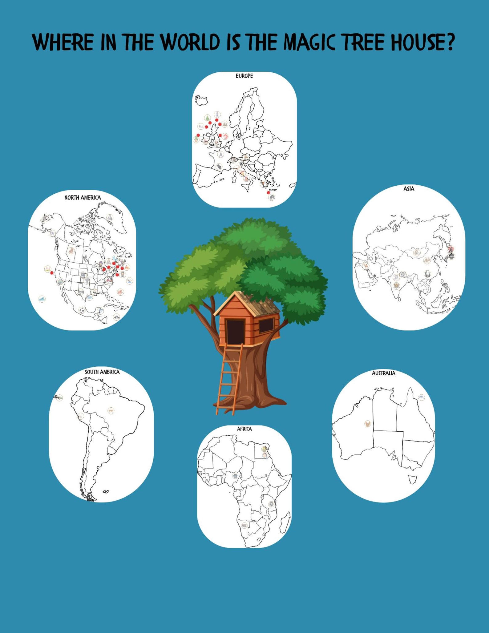 The Magic Tree House World Map, Covers 62 Books in the Series ...