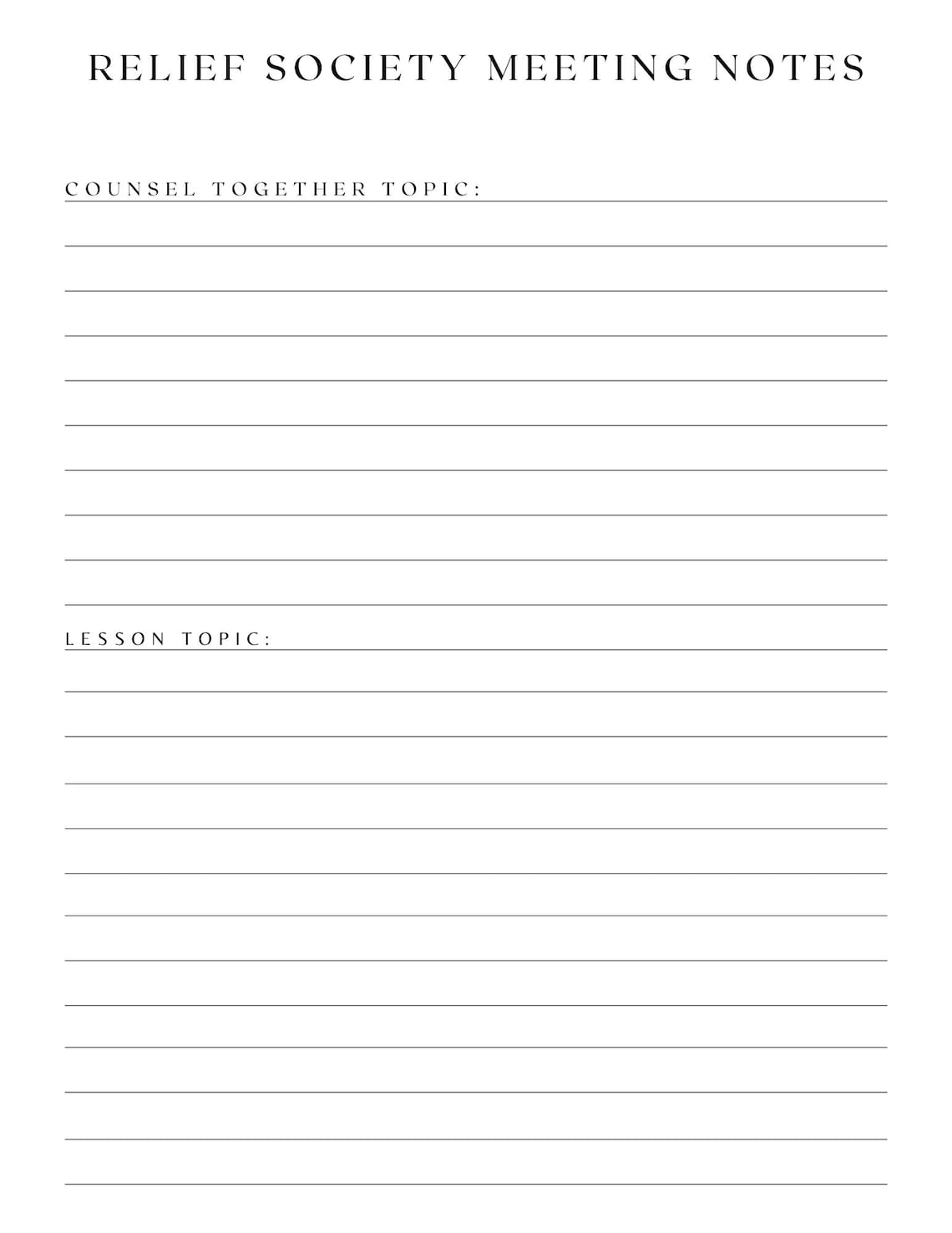 LDS Relief Society Lesson Note Taking Sheet, Counsel Together Notes for ...