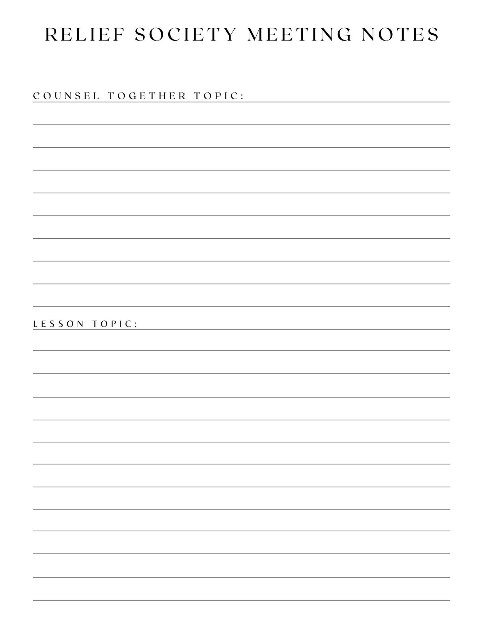 LDS Relief Society Lesson Note Taking Sheet, Counsel Together Notes for ...