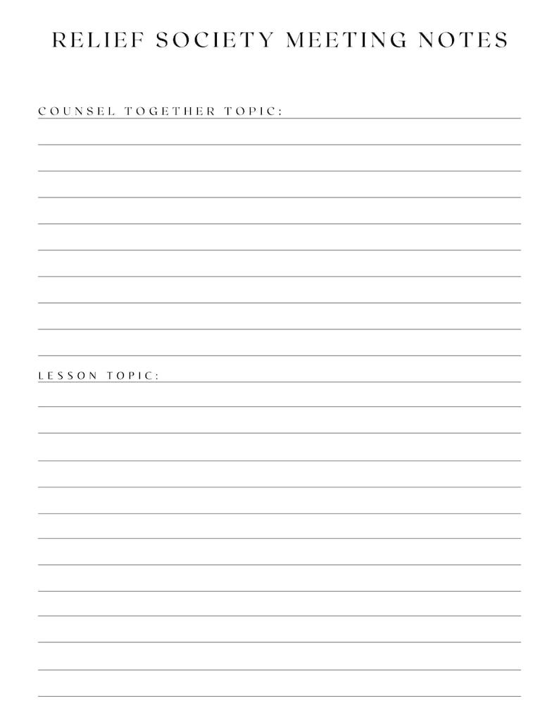 LDS Relief Society Lesson Note Taking Sheet, Counsel Together Notes for ...