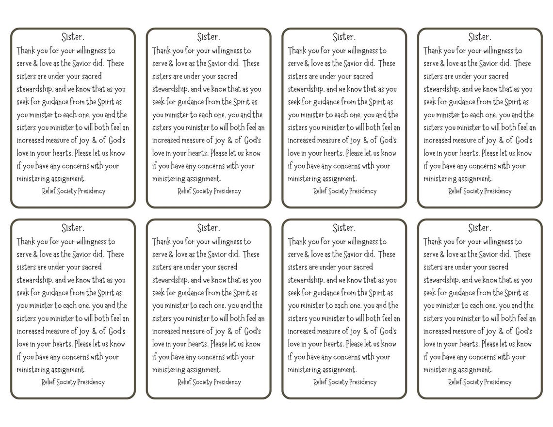 LDS Relief Society Ministering Notes to Sisters, Printable Cards to ...