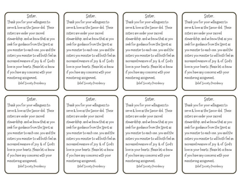 LDS Relief Society Ministering Notes to Sisters, Printable Cards to ...