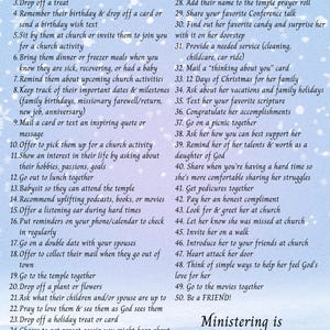 LDS Relief Society Ministering Ideas, Winter Theme "50 Ways to Minister ...