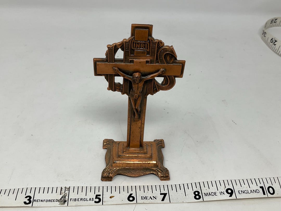 Antique Christogram IHS Monogram Standing Copper Crucifix. Altar ...