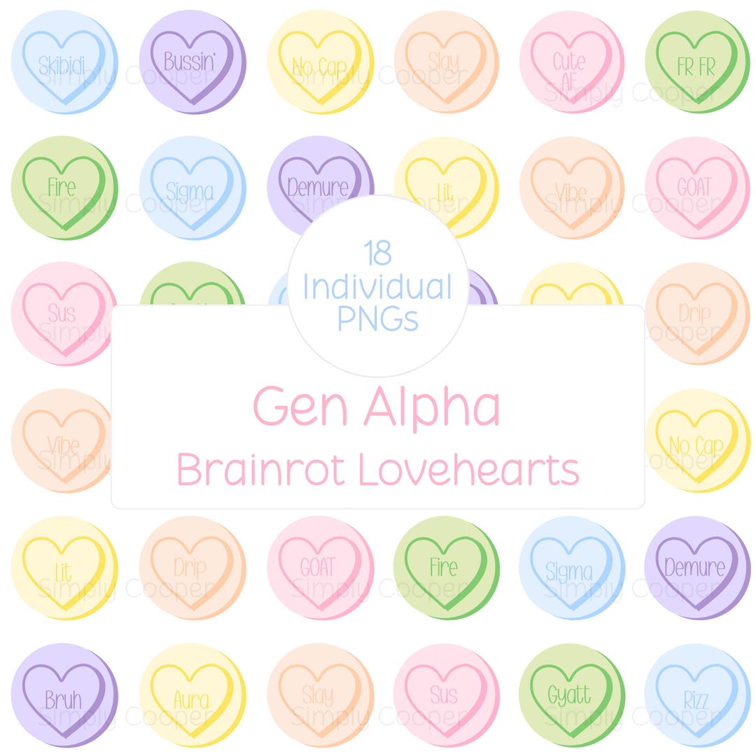 Gen Alpha Brainrot Love Hearts PNG | Slang Aesthetic Digital Stickers ...