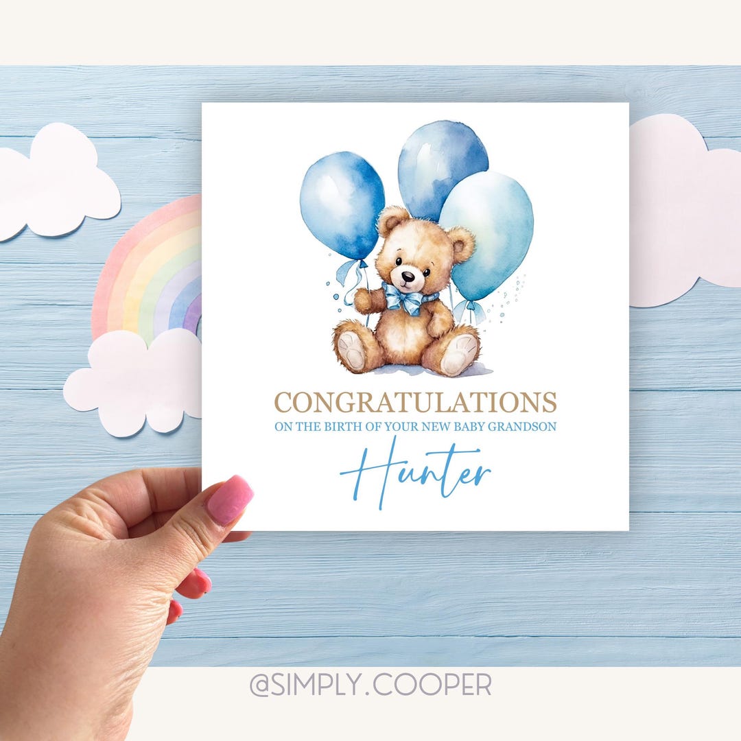 Congratulations New Baby Son Greetings Card // New Baby Grandson ...