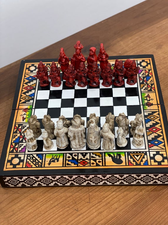 Wooden Peruvian Inka Vs Spanish Chess Handmade Handpainted - Etsy