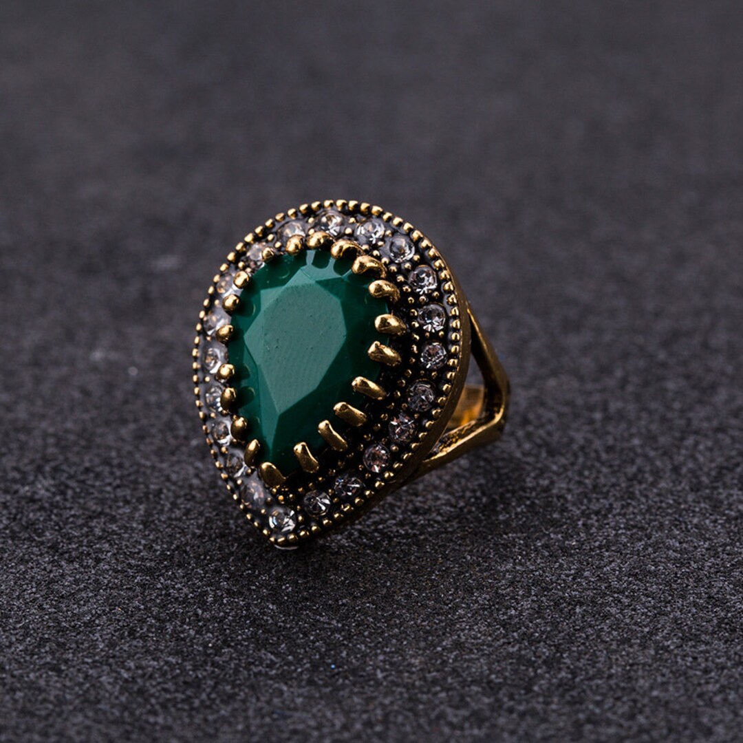 Hurrem Sultan Ring Turkish Ring Tear Drop Cut Emerald and - Etsy Australia