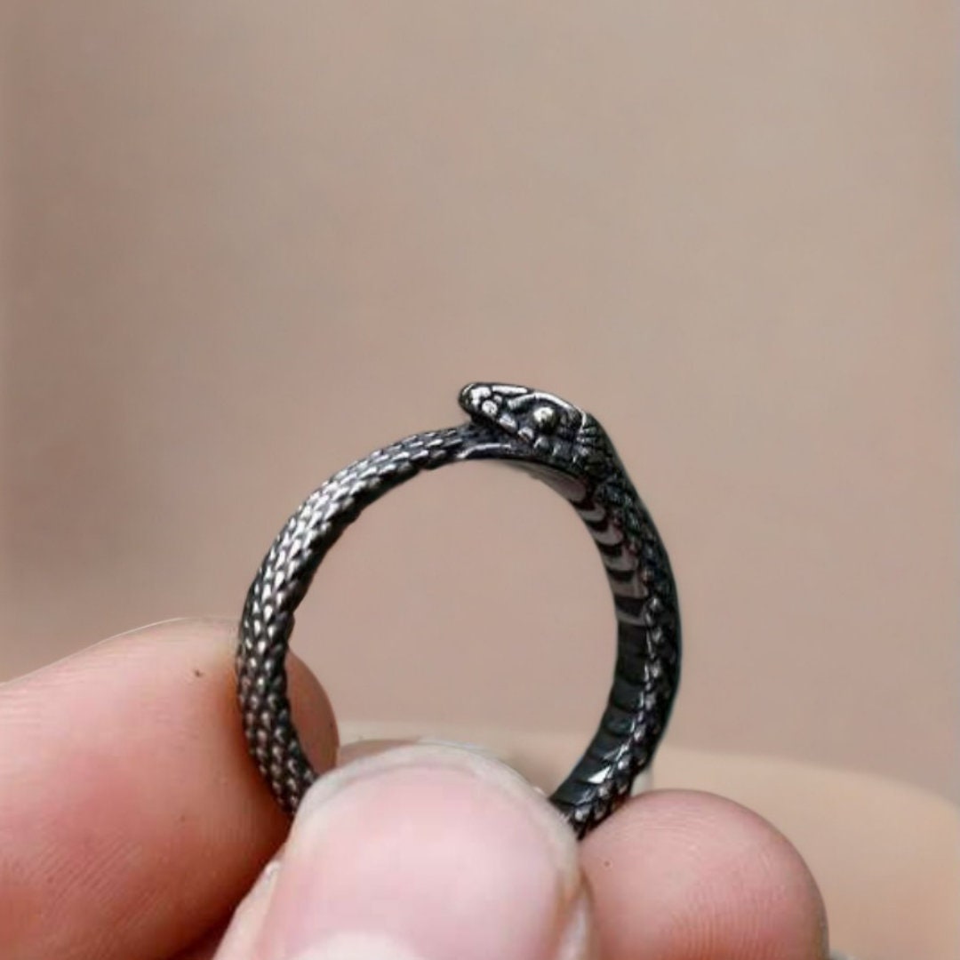 Black Ouroboros Ring, Snake Eating İtself, Serpent Ring, Silver Snake ...