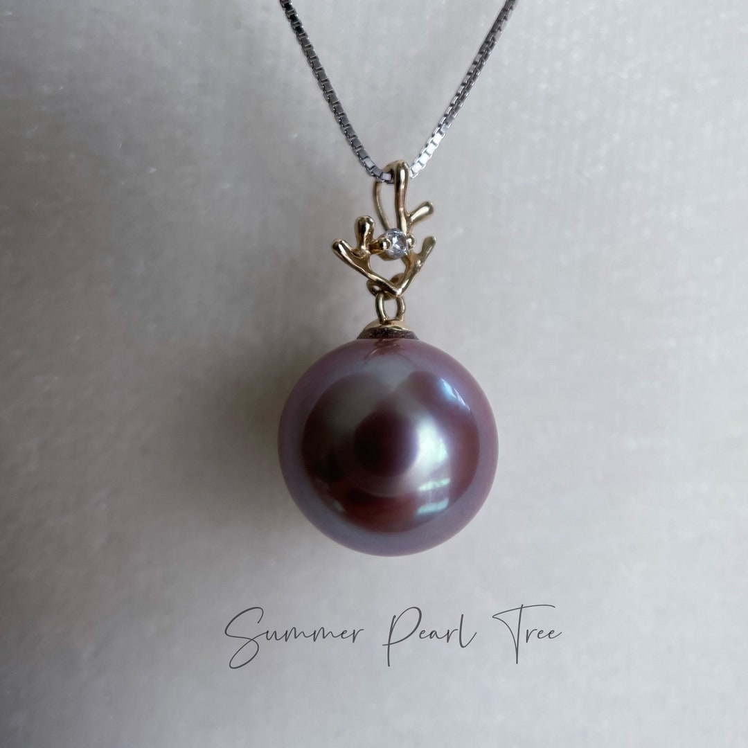 Purple Edison Pearl Necklace Pendant, Real Gold Pendant Pearl, Purple ...