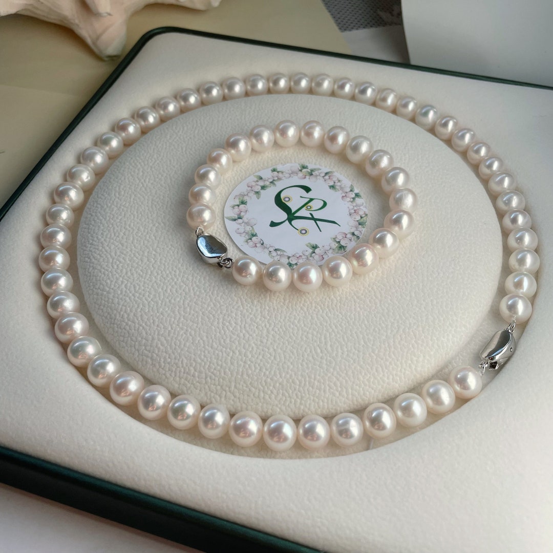 Pearl Necklace and Bracelet Set, Gift for Her, Freshwater Pearl Jewelry ...