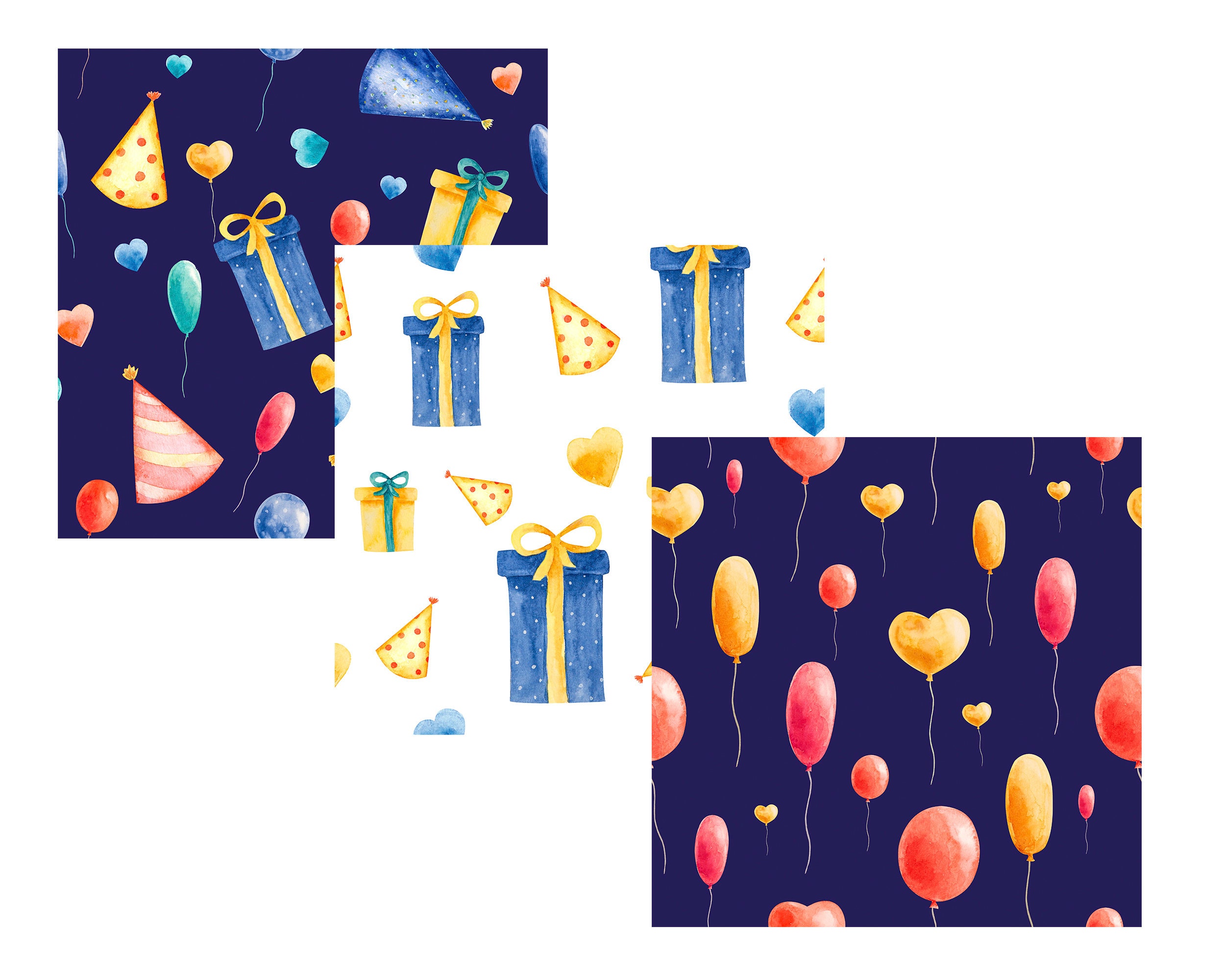 Birthday Party Digital Paper Pack, Seamless Pattern, Scrapbooking Set ...