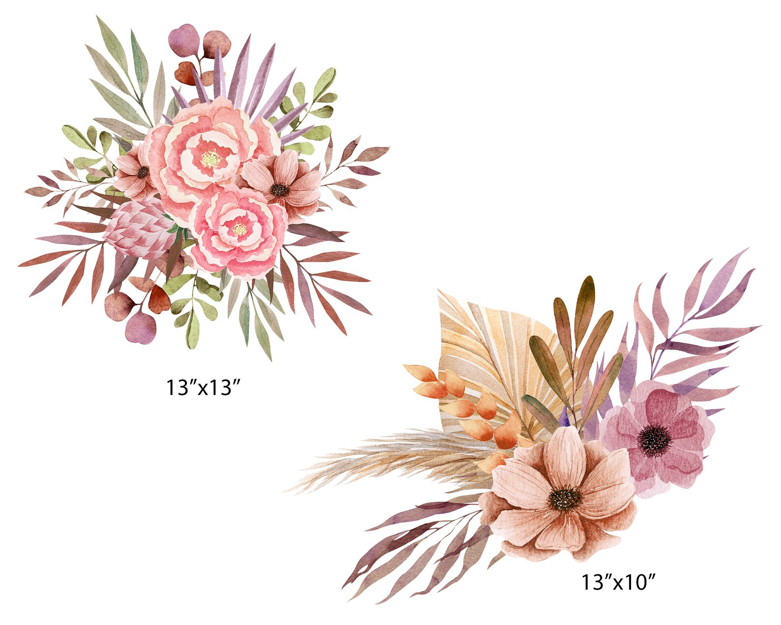 Boho Flowers Bouquets Clipart, Arrangement, Botanical Clipart, Wedding ...