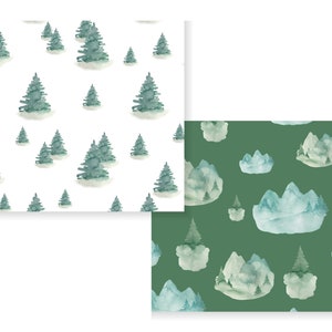 Foggy Forest Digital Paper Pack, Watercolor Mountain Landscape, Pine ...