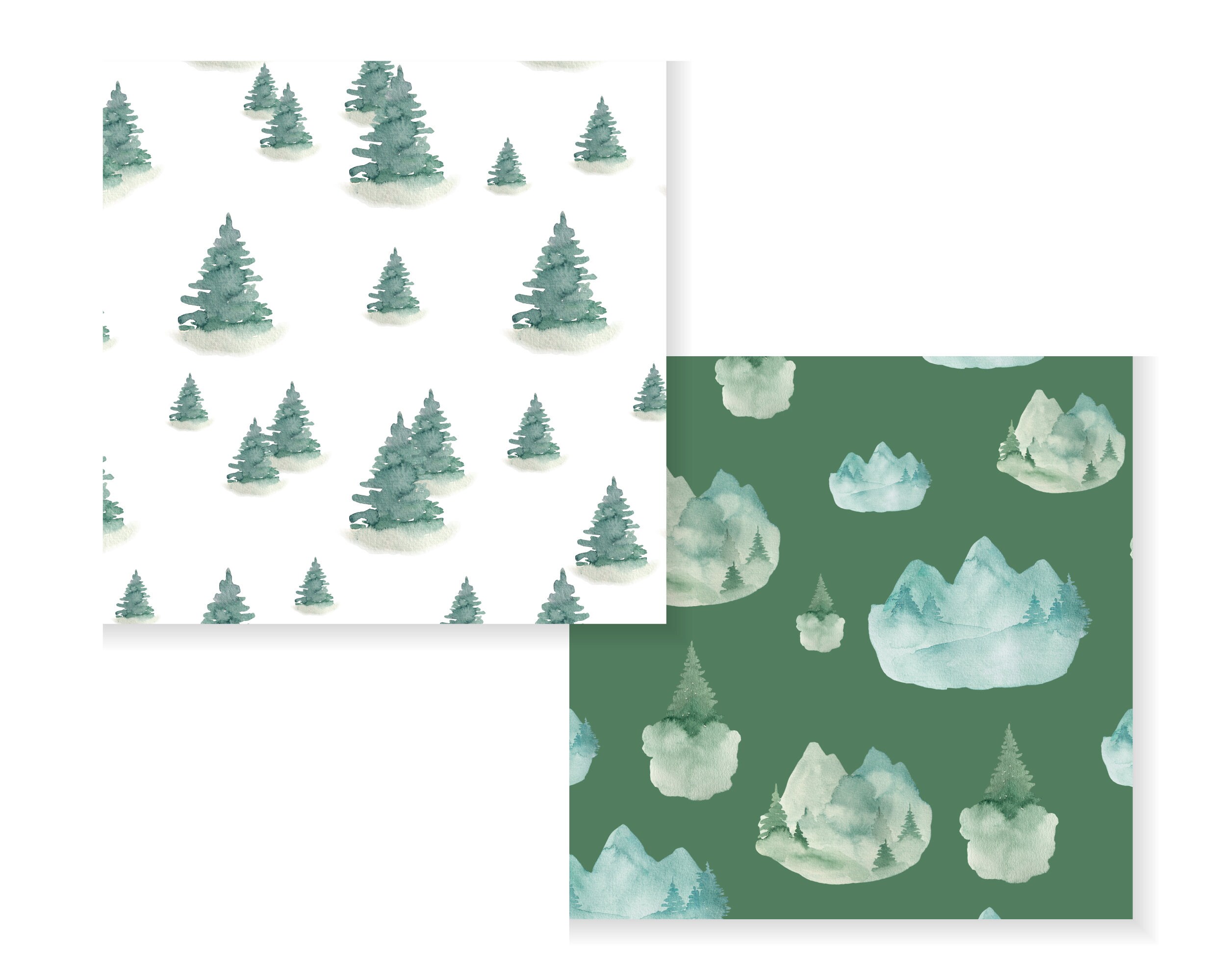 Foggy Forest Digital Paper Pack, Watercolor Mountain Landscape, Pine ...