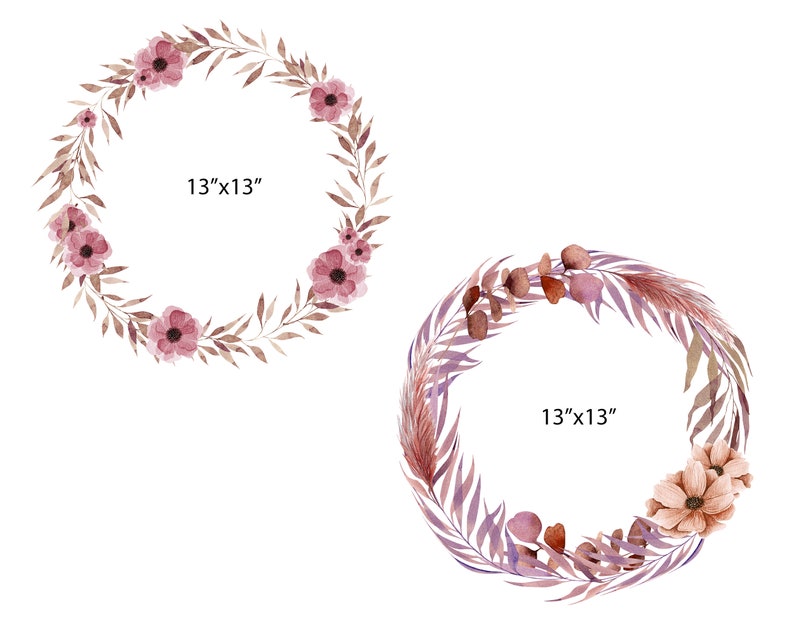 Boho Frames Clipart, Wreaths and Borders, Floral Clipart, Boho Clipart ...