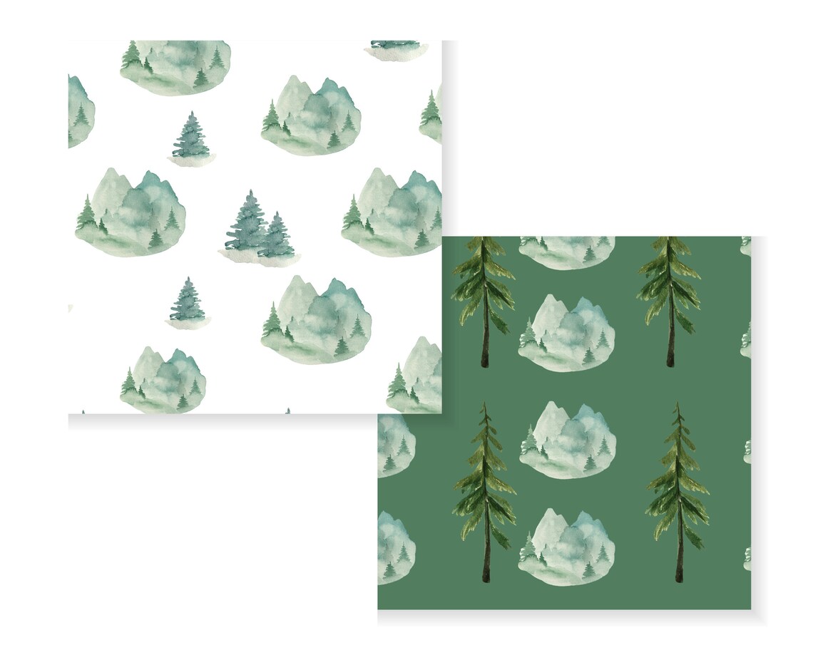 Foggy Forest Digital Paper Pack, Watercolor Mountain Landscape, Pine ...