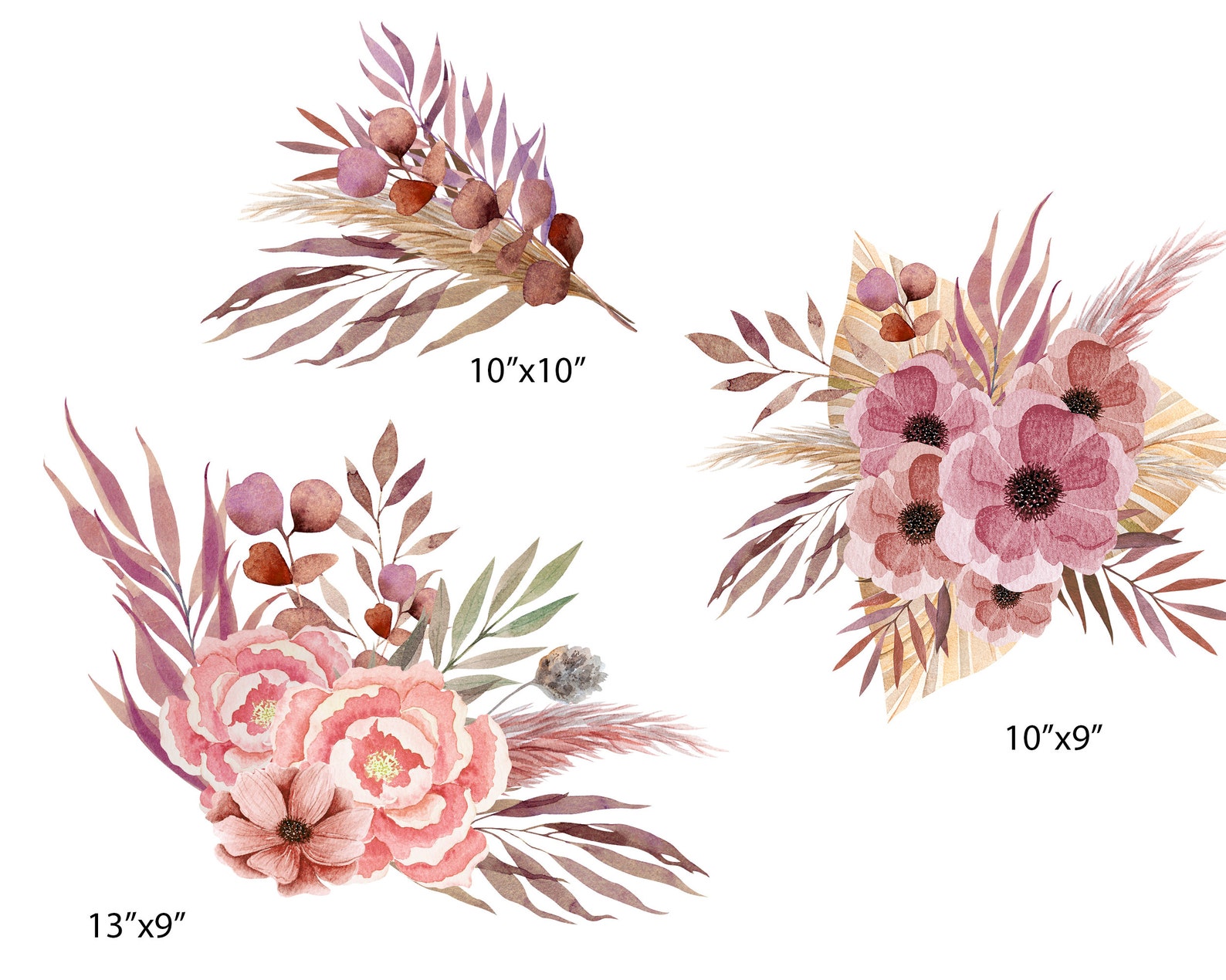 Boho Flowers Bouquets Clipart, Arrangement, Botanical Clipart, Wedding ...