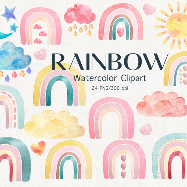 Painted Rainbow Clipart - Etsy