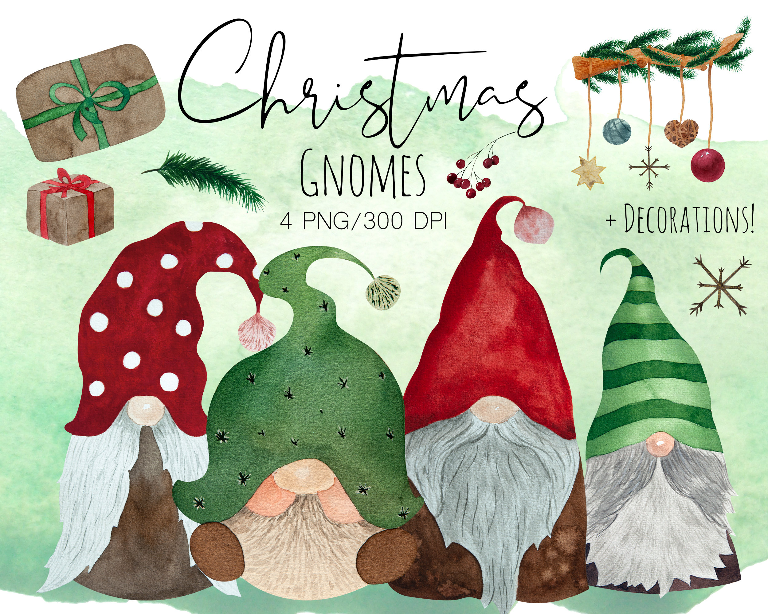 Christmas Gnomes Clipart Winter Decor Clip Art Gift Invitation ...