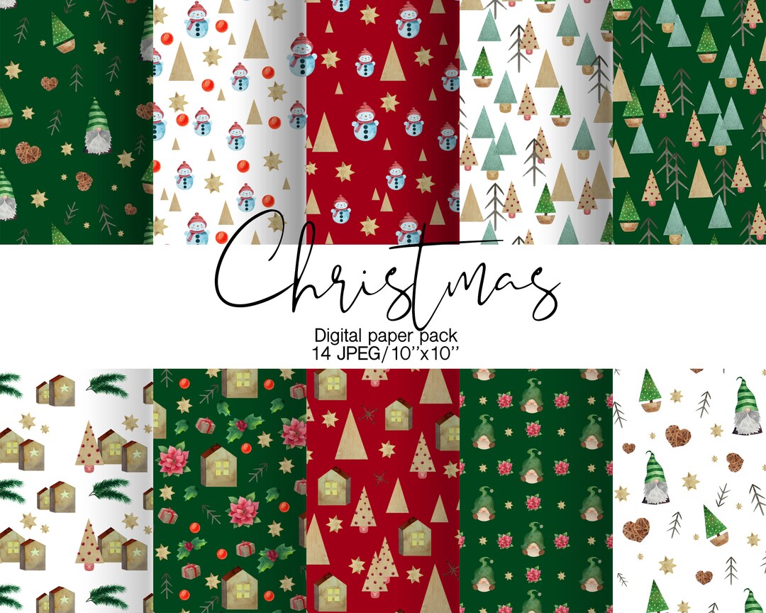 Christmas Digital Paper Pack, Seamless Pattern, Nursery Decoration