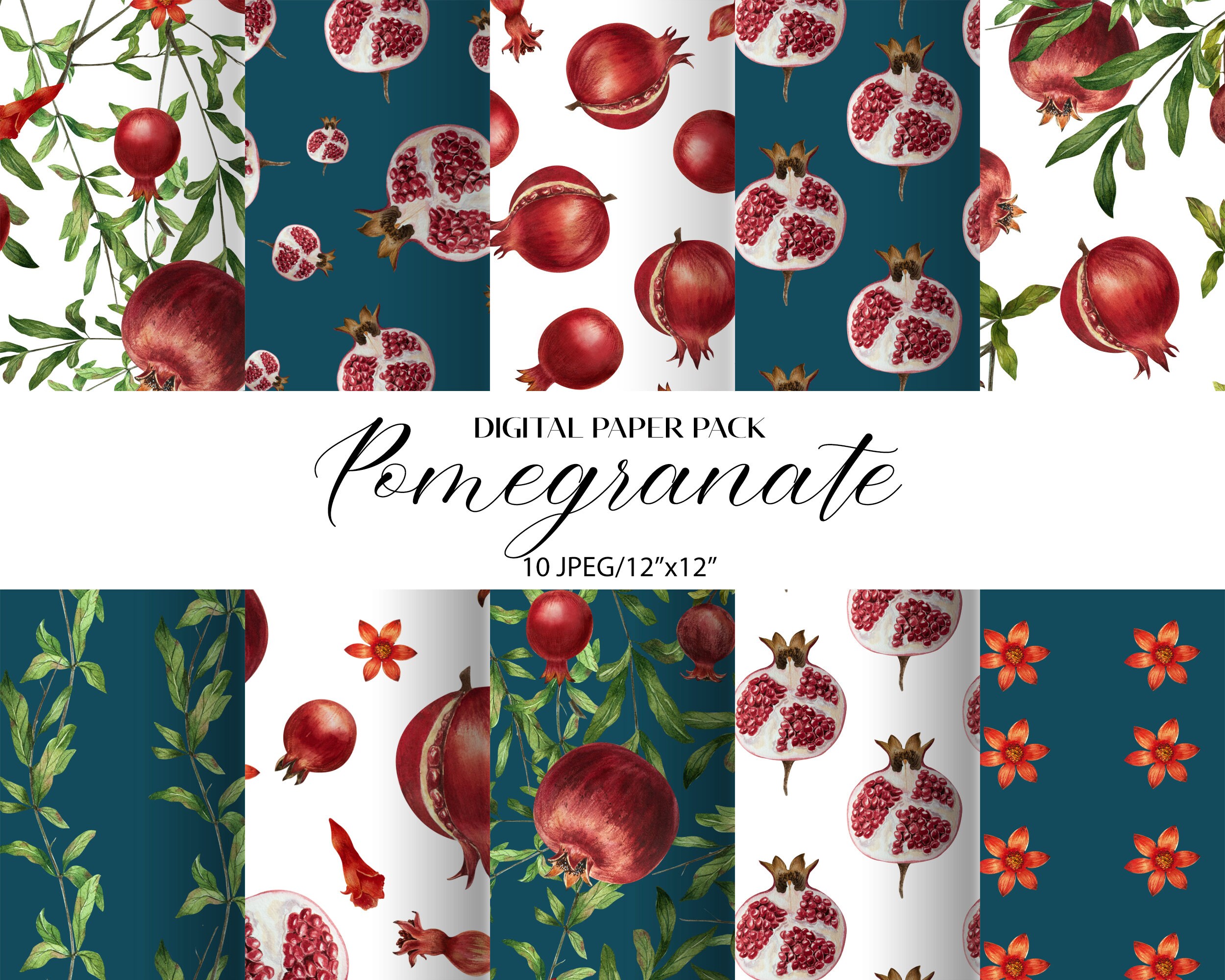 Pomegranate Digital Paper Pack Seamless Pattern Kitchen - Etsy