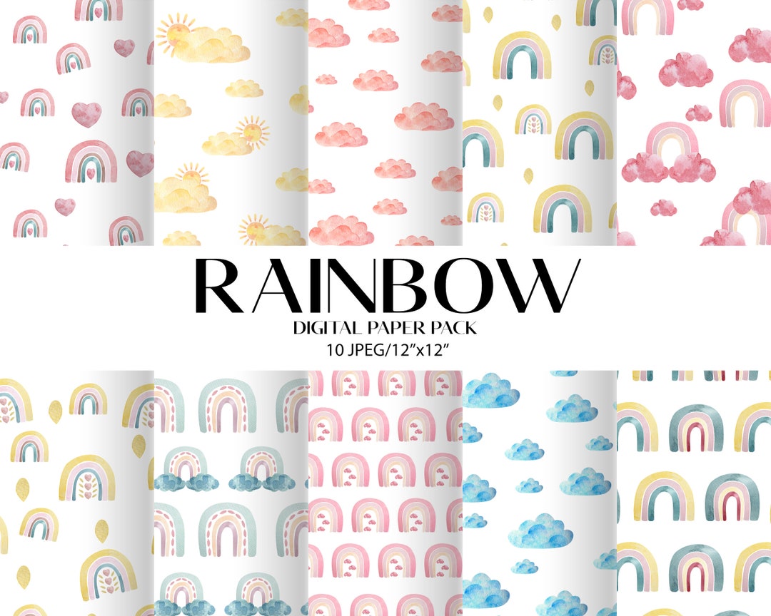 Rainbow Digital Paper Pack, Seamless Pattern, Scrapbooking Set, Nursery ...
