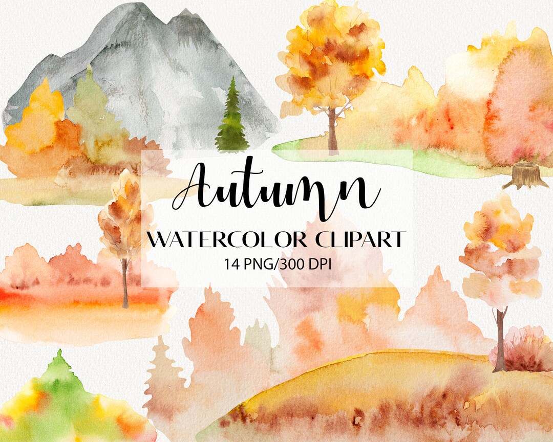 Fall Clipart, Landscape Clipart, Mountain Clipart, Fall Tree, Autumn ...