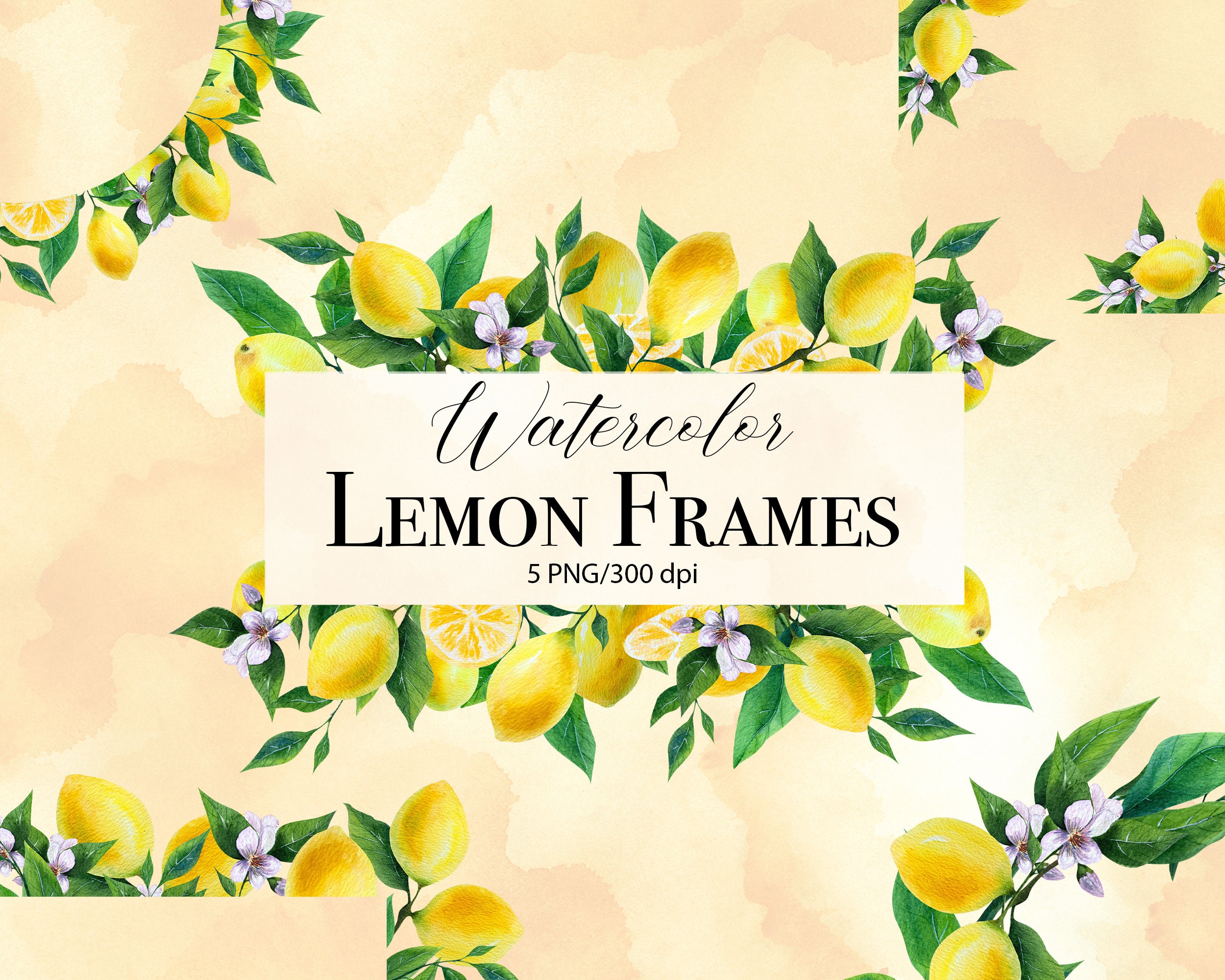 Lemon Watercolor Frames Clipart Wreath Citrus Clipart Lemon - Etsy