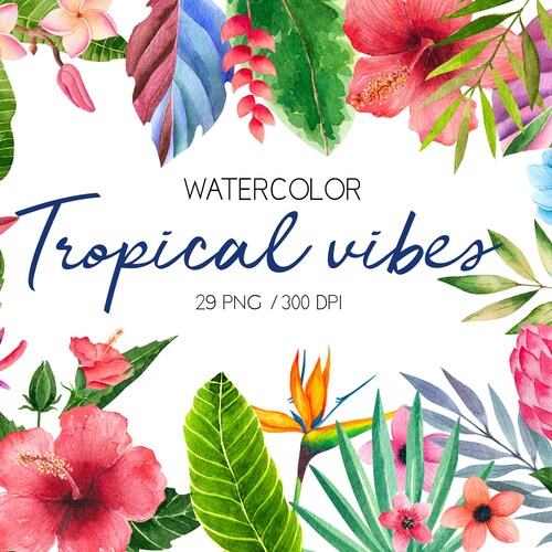 Tropical Watercolor Leaves. Handpainted Clipart Foliage - Etsy