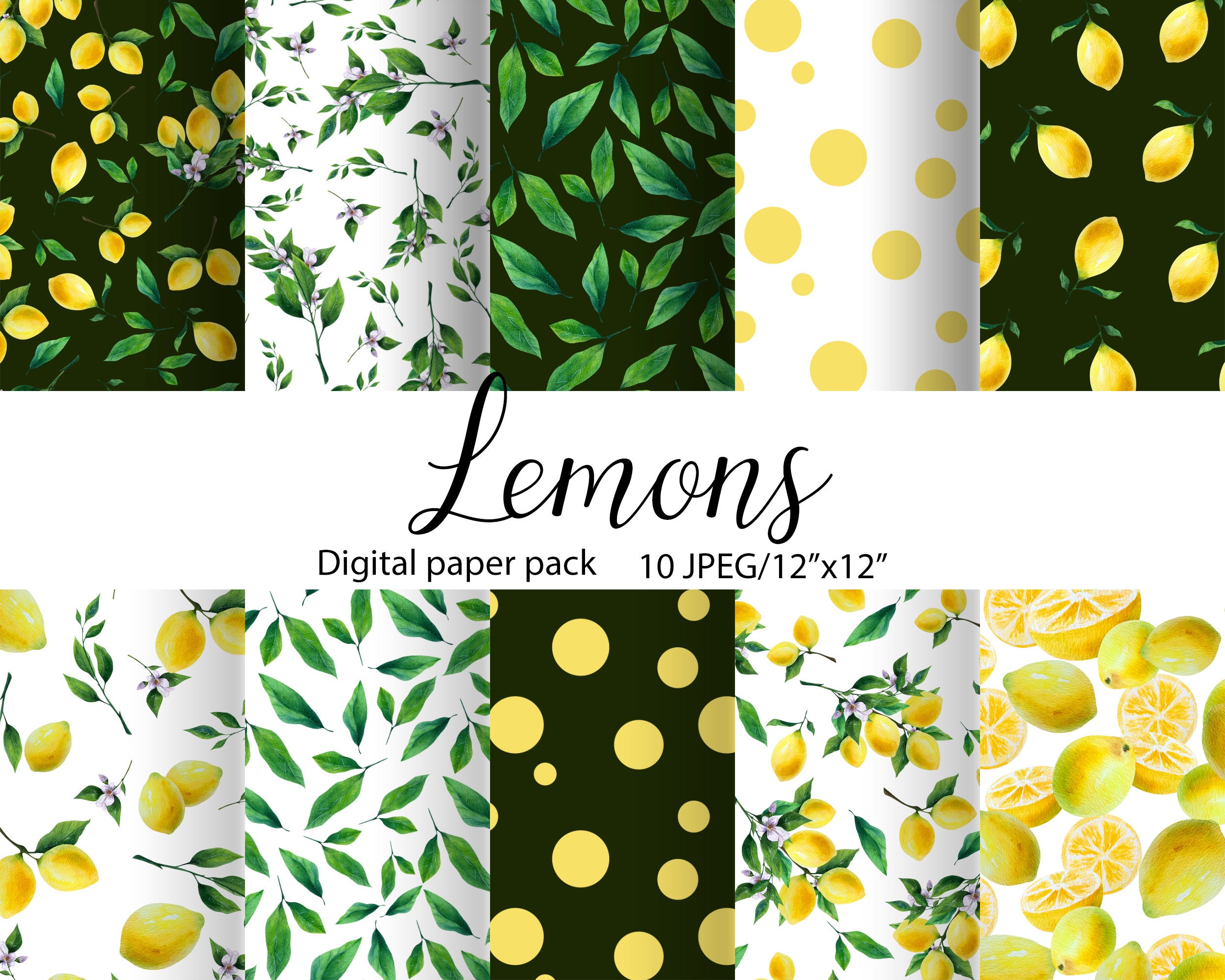 Lemon Digital Paper Pack Seamless Pattern Kitchen Decor Lemon ...