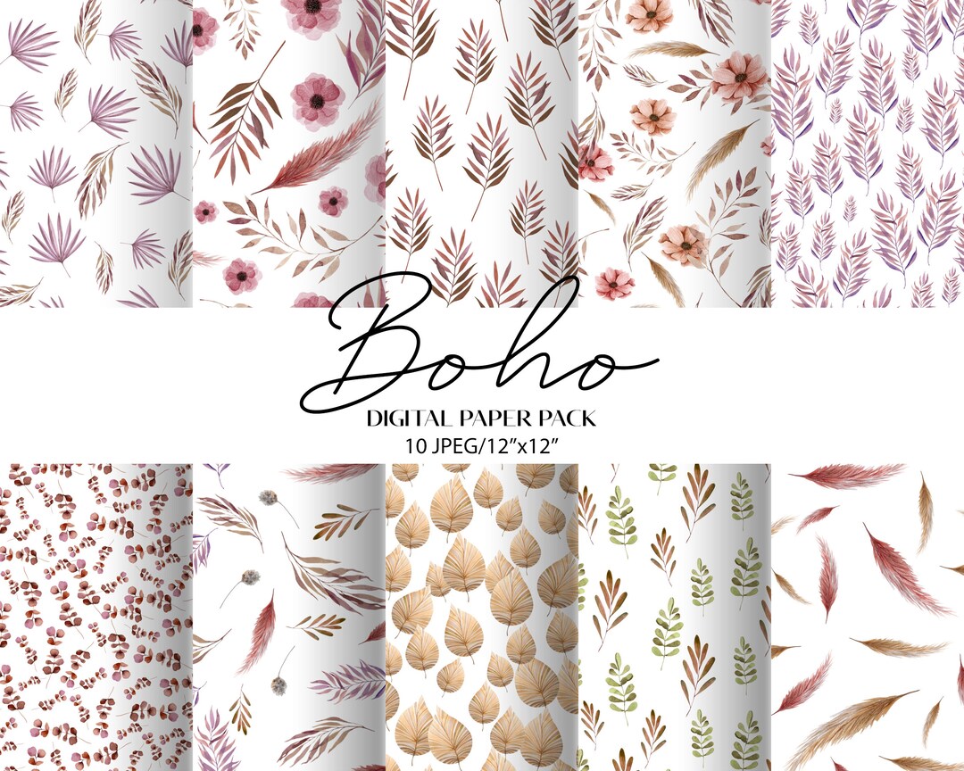 Boho Flower Digital Paper Pack Boho Flowers Seamless - Etsy