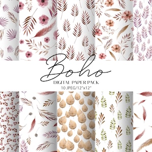 Boho Flower Digital Paper Pack Boho Flowers Seamless - Etsy