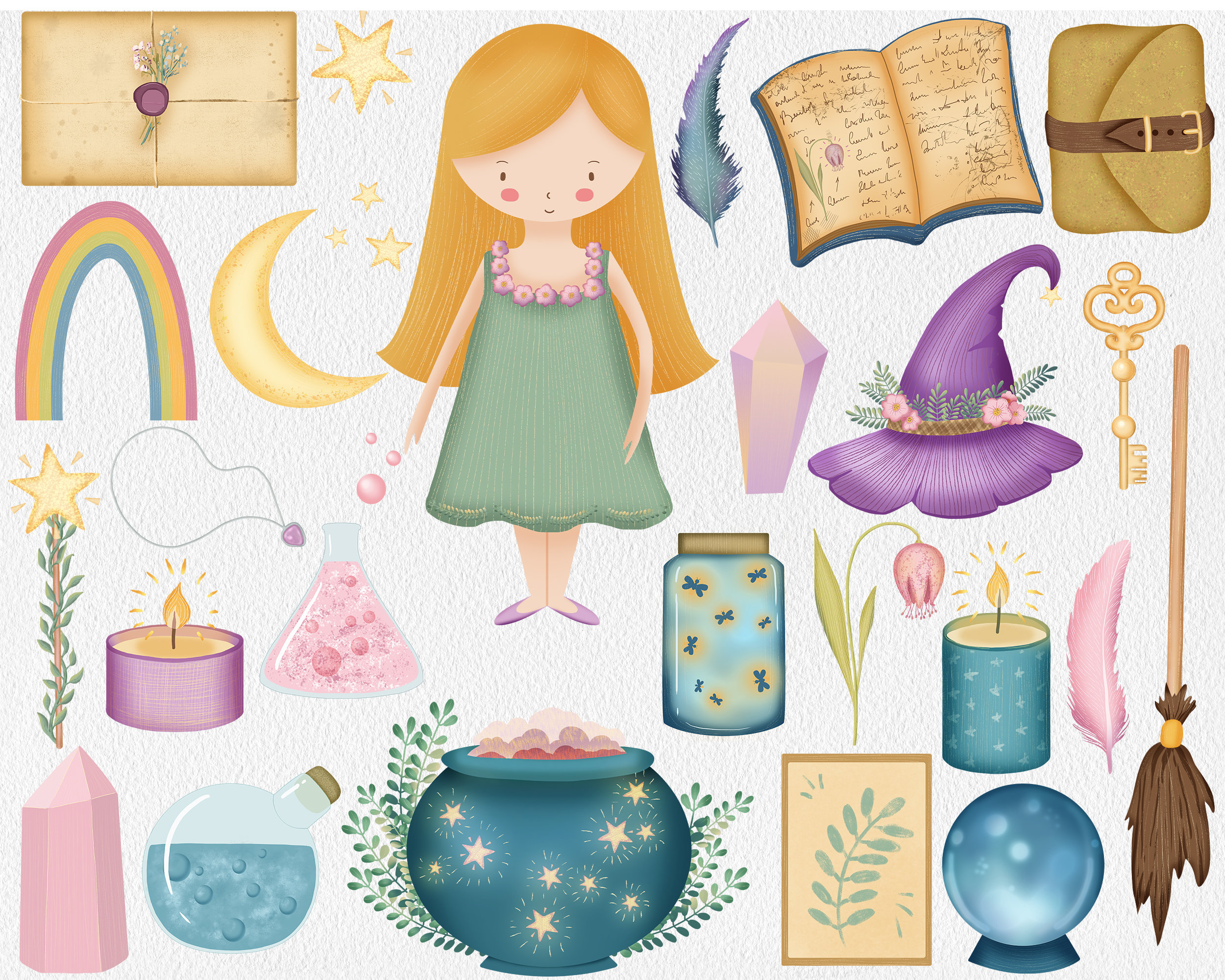 Magical Clipart Set, Mystical Clipart, Whimsical Clipart, Magic Staff ...