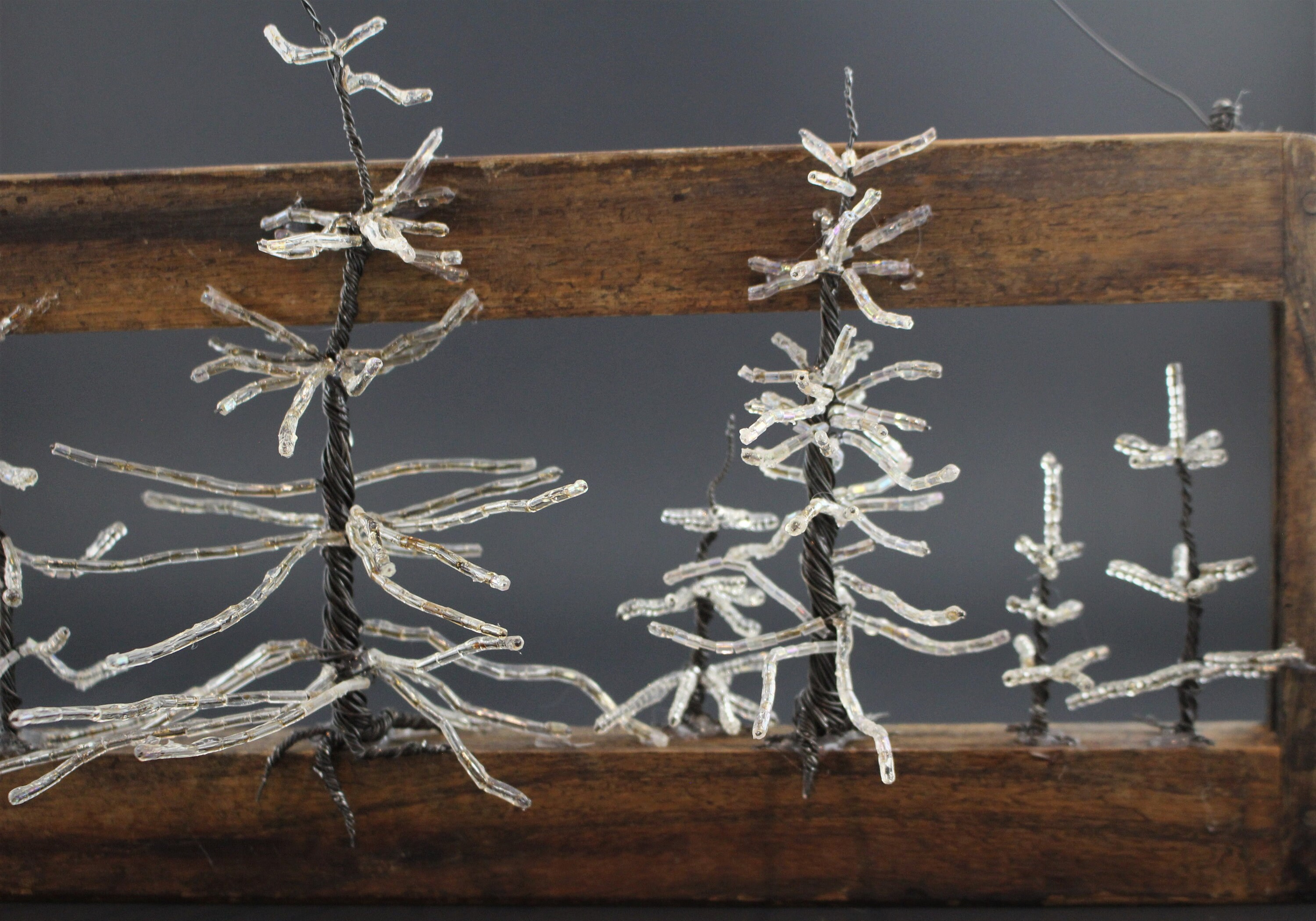 Rustic Wooden Frame With Wire Pines, Antique Wooden Frame, Wintery Pine ...