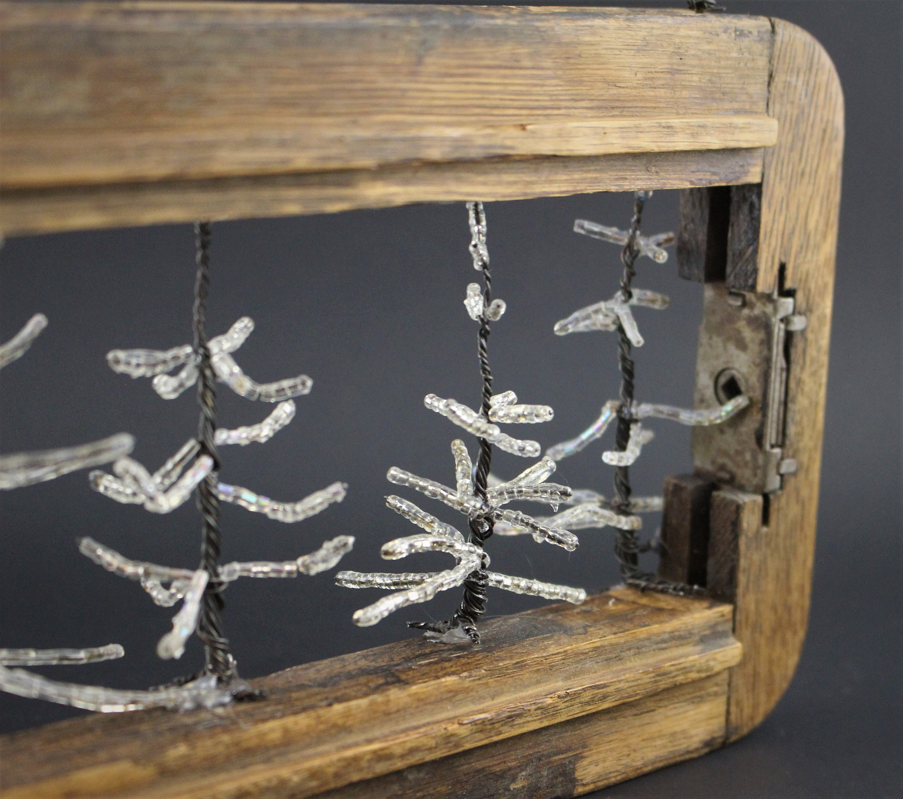 Rustic Wooden Frame With Wire Pines, Antique Wooden Frame, Wintery Pine ...