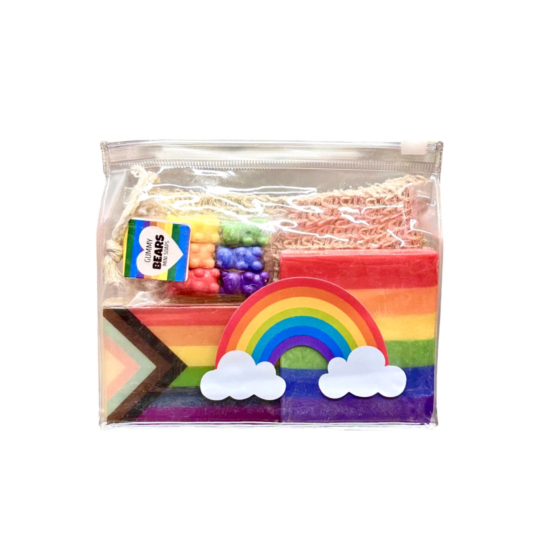 Gay Pride and Rainbow Set of Soaps. Pride Flag, Progress Pride Flag, Gummy Bears, and a Soap ...