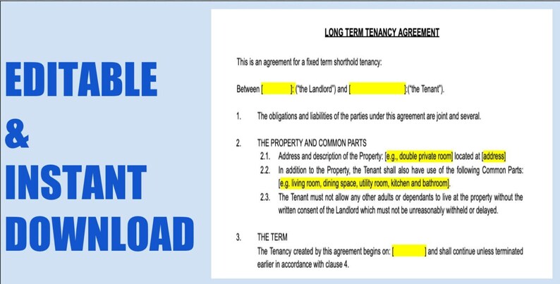 Tenancy Agreement Contract Template Long Term UK Landlords or Tenants ...