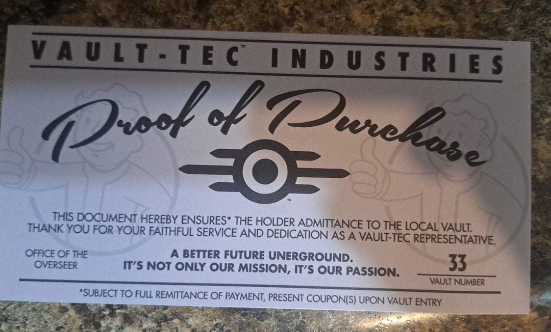 Fallout Inspired Vault Ticket Proof of Purchase - Etsy